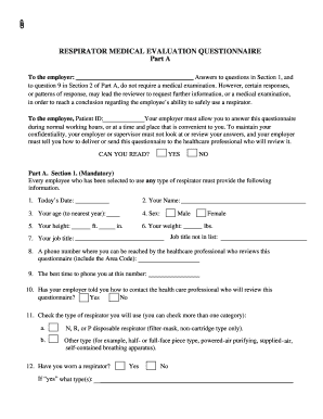 Fillable Online Respirator Medical Evaluation Questionnaire - Part Apdf ...