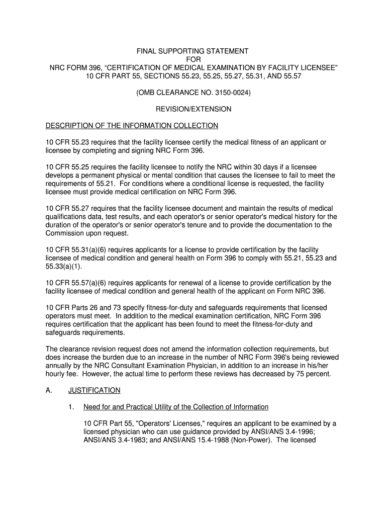 Fillable Online pbadupws nrc OMB 3150-0024 Final Supporting Statement ...