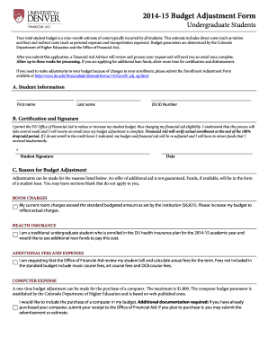 Fillable Online du 201415 Budget Adjustment Form Undergraduate Students ...