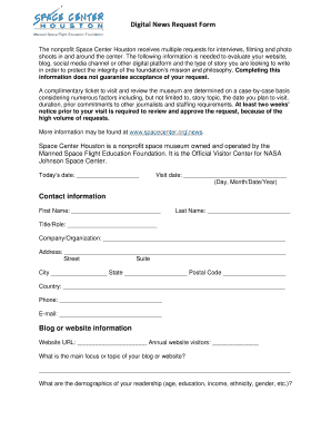 Fillable Online spacecenter Digital News Request Form - Space Center ...