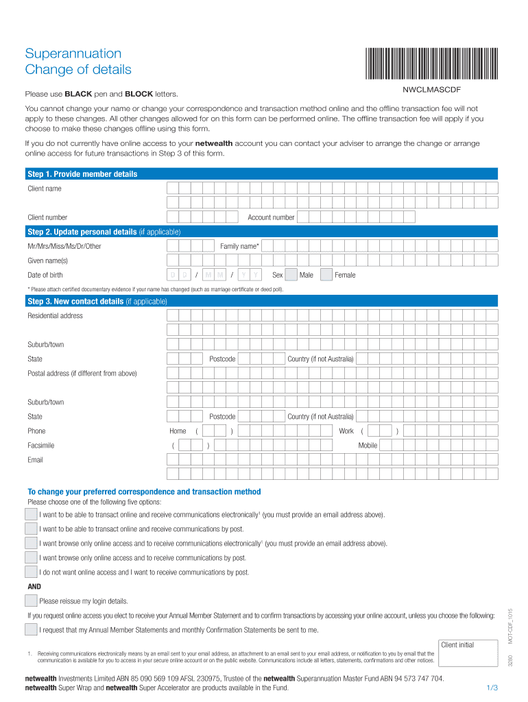 Fillable Online Change of details - Netwealth Fax Email Print - pdfFiller