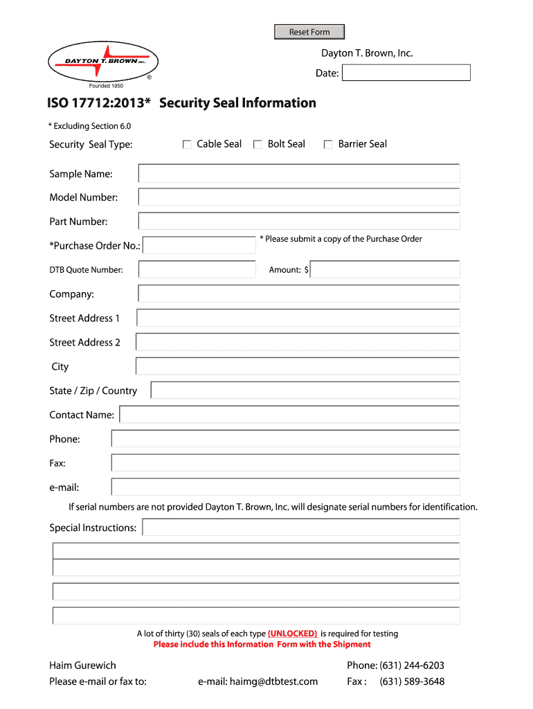 Fillable Online ISO 177122013 Security Seal Information - A2LA ...