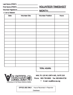 Fillable Online hsc-wa VOLUNTEER TIMESHEET MONTH - Human Services ...