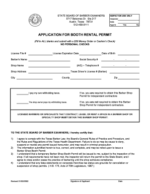 Fillable Online APPLICATION FOR BOOTH RENTAL PERMIT Fax Email Print ...