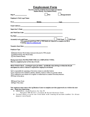 Fillable Online webdoc agsci colostate Employment Form - Colorado State University Fax Email ...