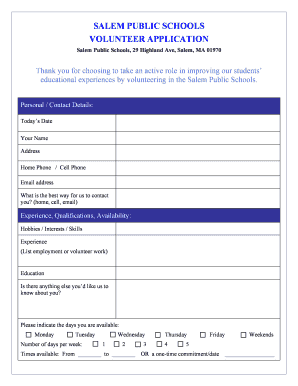Fillable Online salemk12 SALEM PUBLIC SCHOOLS VOLUNTEER APPLICATION ...