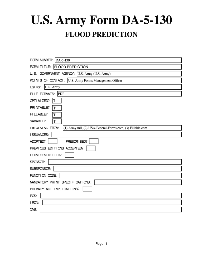 Fillable Online U.S. Army Form DA-5-130. FLOOD PREDICTION Fax Email ...