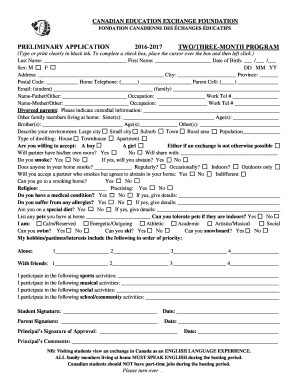 Fillable Online PRELIMINARY APPLICATION 2016-2017 TWOTHREE-MONTH PROGRAM Fax Email Print - pdfFiller