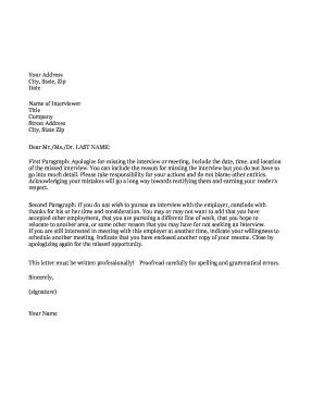 Fillable Online Template Apology for Missed Interview 1 Here is a ...