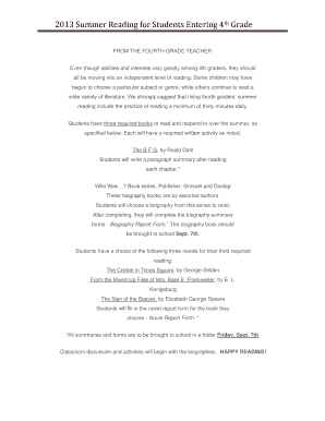 Fillable Online sacredheartva Summer Reading for Students Entering 4th ...