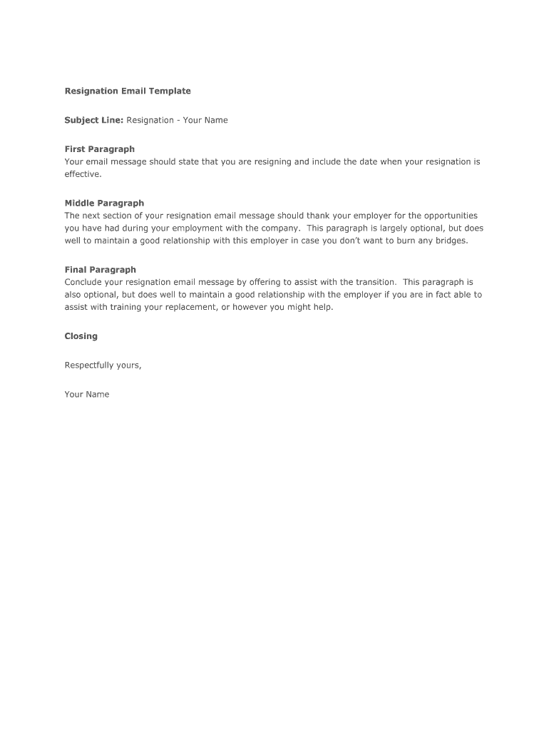 Fillable Online Resignation Email Template Fax Email Print - pdfFiller