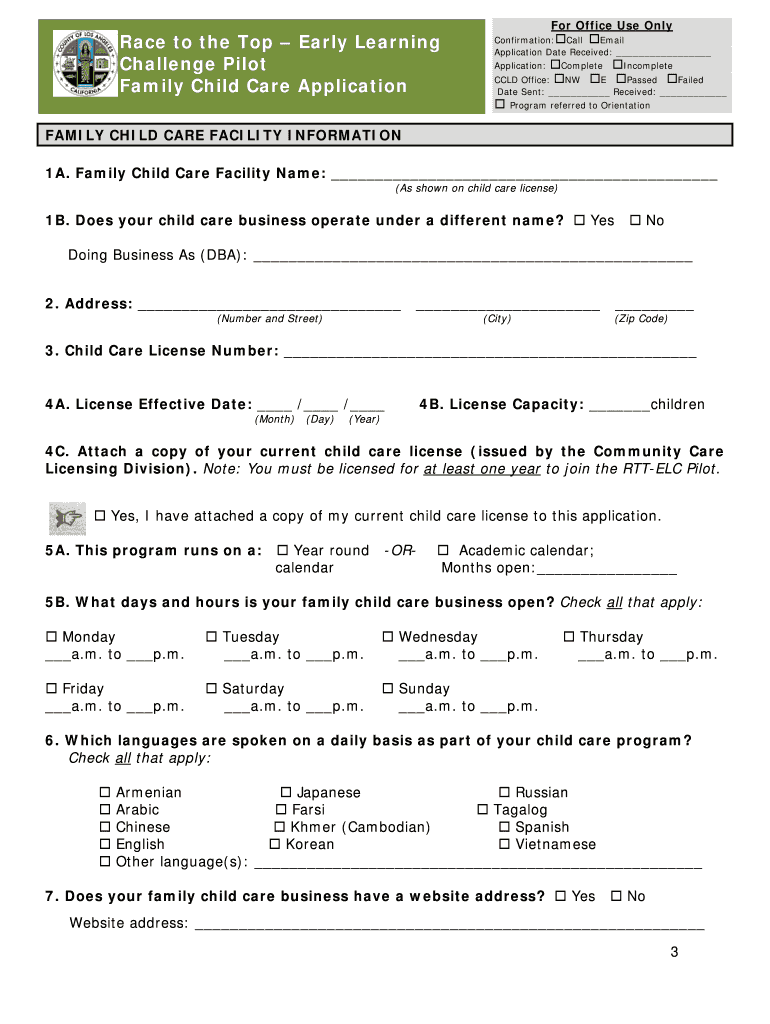 Fillable Online ceo lacounty Rtt-elc Pilot Application for Family Child ...