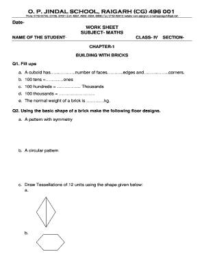 Fillable Online opjsrgh WORK SHEET SUBJECT- MATHS NAME OF THE STUDENT ...