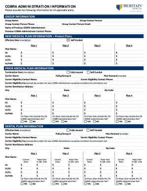 Fillable Online protectplans Meritain Health Cobra Administration Form ...