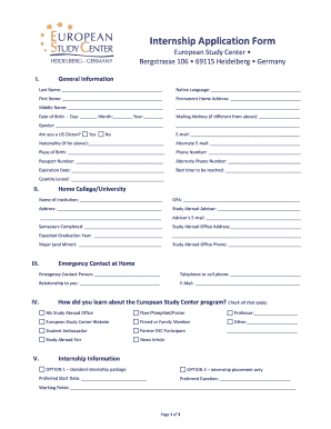 Fillable Online studyabroad-germany Internship Application Form - European Study Center ...