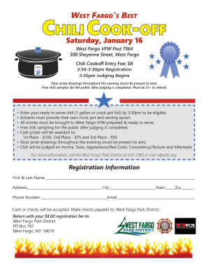 Fillable Online Chili Cook-off Registration Form - West Fargo Park ...