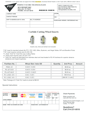 Fillable Online Carbide Cutting Wheel Inserts - pstmfgcom Fax Email Print - pdfFiller