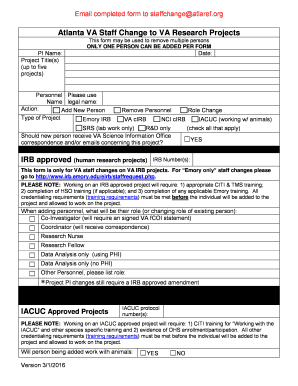 Fillable Online Atlanta VA Staff Change to VA Research Projects Fax ...