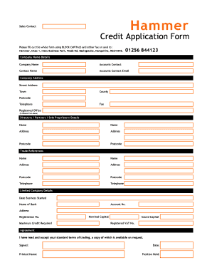 Fillable Online Sales Contact Credit Application Form - Hammer plc Fax ...