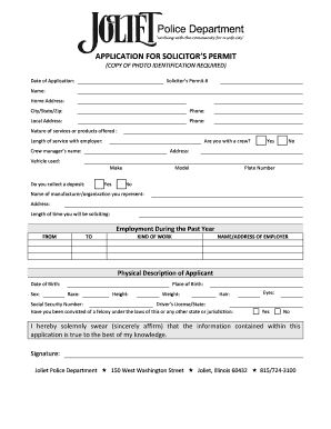 Fillable Online Application for solicitors permit - Joliet Police ...