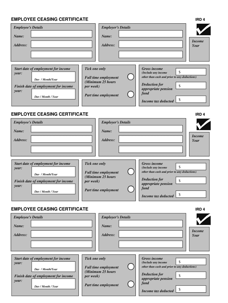 Fillable Online ird gov ANNUAL EMPLOYEE CERTIFICATE - Inland Revenue ...