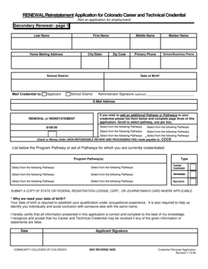 Fillable Online RENEWAL/Reinstatement Application for Colorado Career ...