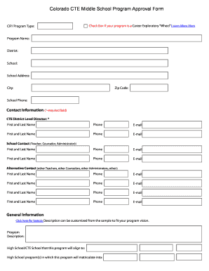 Fillable Online Colorado CTE Middle School Program Approval Form Fax Email Print - pdfFiller
