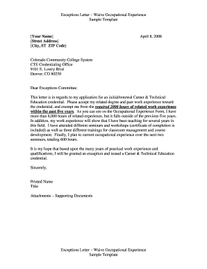 Fillable Online Exceptions Sample - Occupational Experience.doc Fax ...
