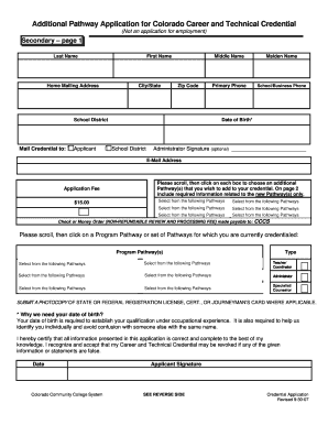 Fillable Online Additional Pathway Application for Colorado Career and ...