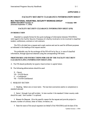 Facility Security Clearance Information Sheet - Fill Online, Printable, Fillable, Blank | pdfFiller