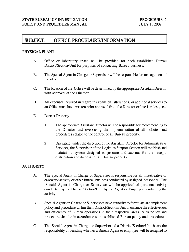Fillable Online PROCEDURE 1 OFFICE PROCEDURE/INFORMATION Fax Email ...