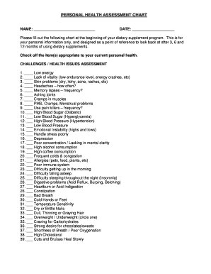 Fillable Online Personal health assessment chart ...