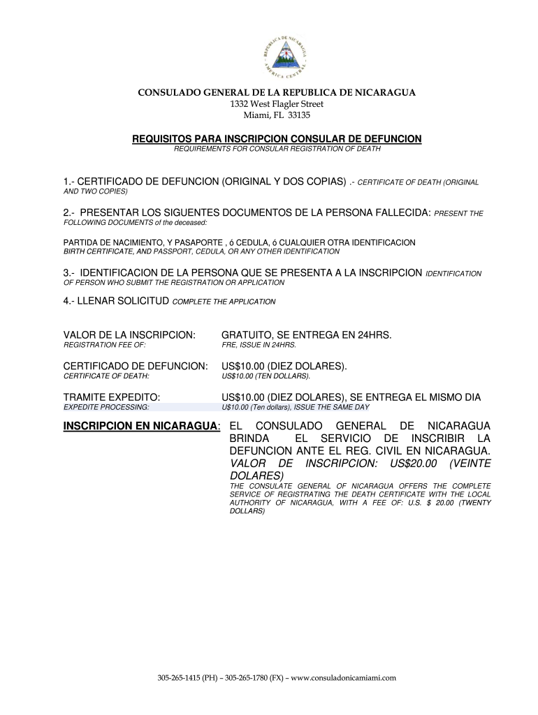Consulado de Nicaragua Requisitos Para Inscripcion Form - Fill Online ...