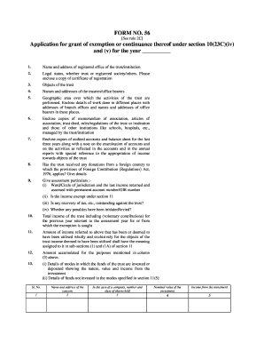 Fillable Online FORM NO. 56 Application for grant of exemption or ...
