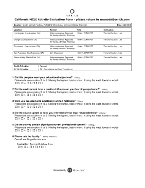 Fillable Online California MCLE Activity Evaluation Form - please ...