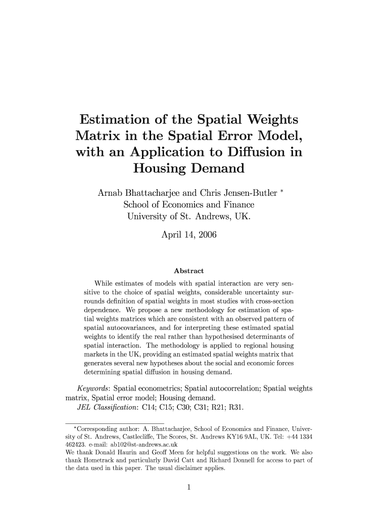 Fillable Online Estimation of the Spatial Weights Matrix in the ...