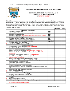 Fillable Online R101c Requirements for Registration (Existing Ships ...