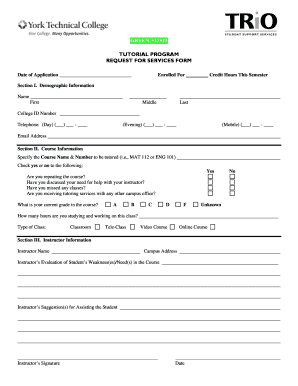 Fillable Online Tutoring request form - York Technical College Fax ...
