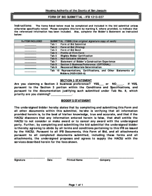Fillable Online FORM OF BID SUBMITTAL - Housing Authority of the County ...