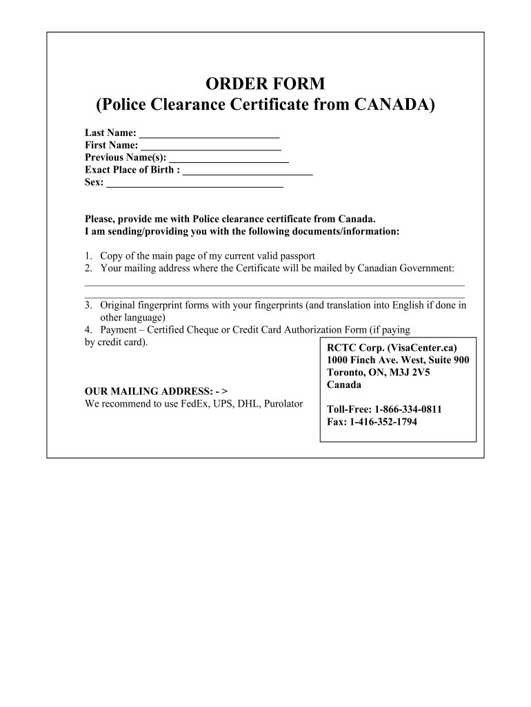 Canada Police Clearance Certificate Fill Online Printable Fillable 