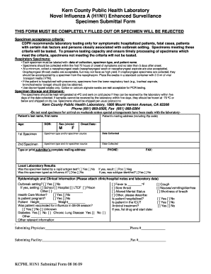 Fillable Online H1N1 Novel Influenza Specimen Submittal Form Fax Email ...