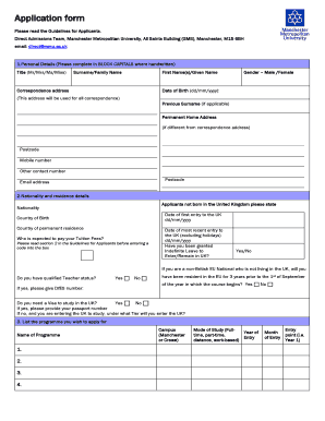 Fillable Online Direct Admissions Team, Manchester Metropolitan ...