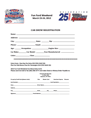 Fillable Online Fun Ford Car Show Application - Royal Purple Raceway ...