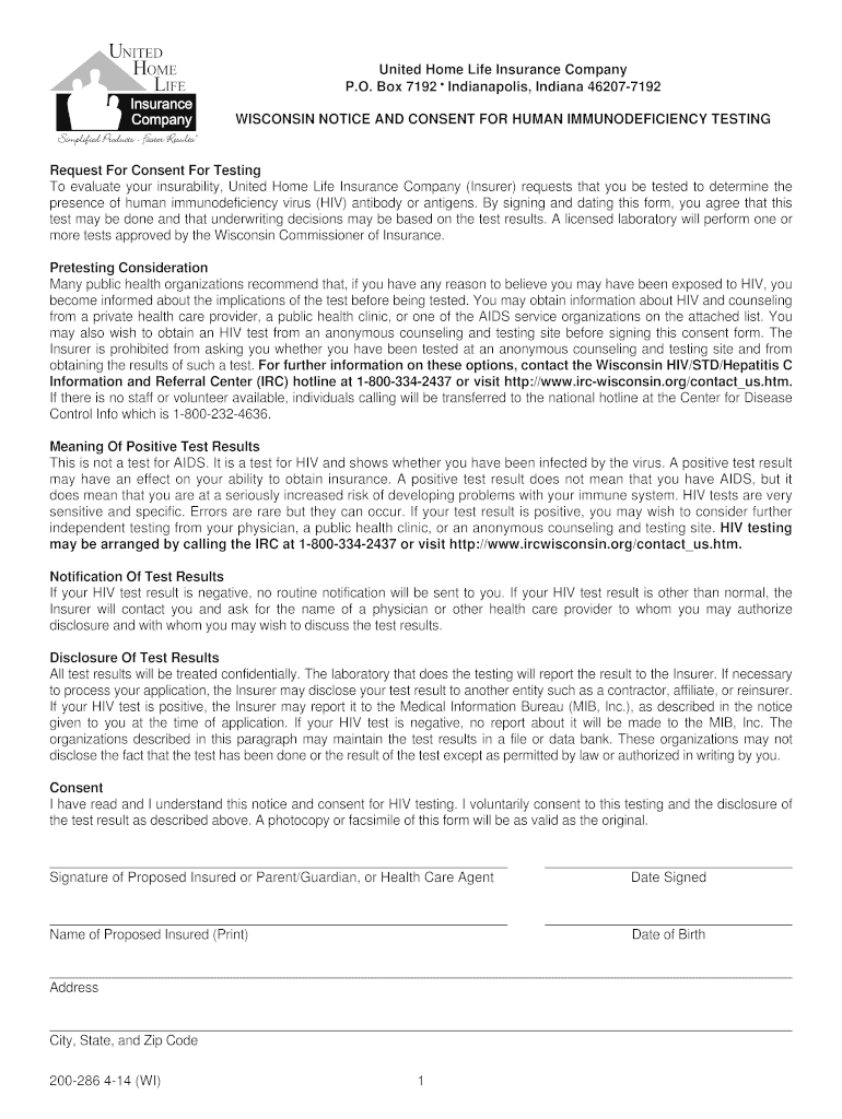Fillable Online Wisconsin Notice and Consent for Human Immunodeficiency ...