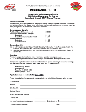 Fillable Online INSURANCE FORM - fccla Fax Email Print - pdfFiller