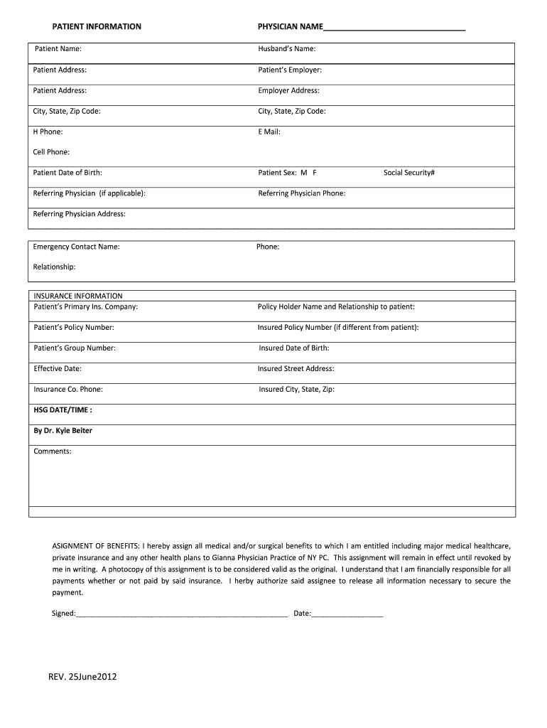 Fillable Online Patient Information Form (pdf) Fax Email Print - pdfFiller