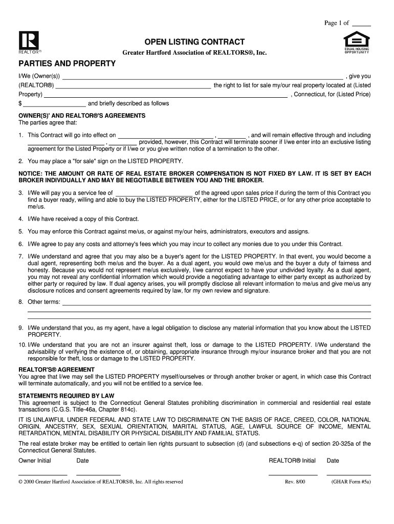 Fillable Online Open Listing Contract Fax Email Print - pdfFiller