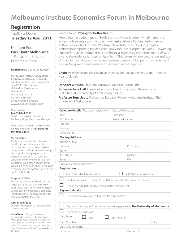 Fillable Online Registration for Melbourne Institute Economics Forum ...