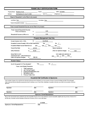 Fillable Online TENANT SELF CERTIFICATION FORM Head of Household (to be ...