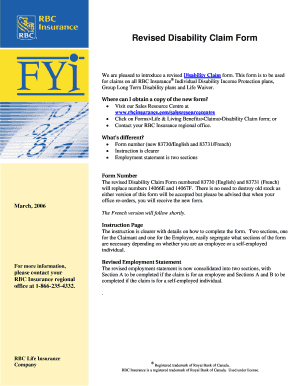 Fillable Online Revised Disability Claim Form - RBC Insurance Fax Email ...
